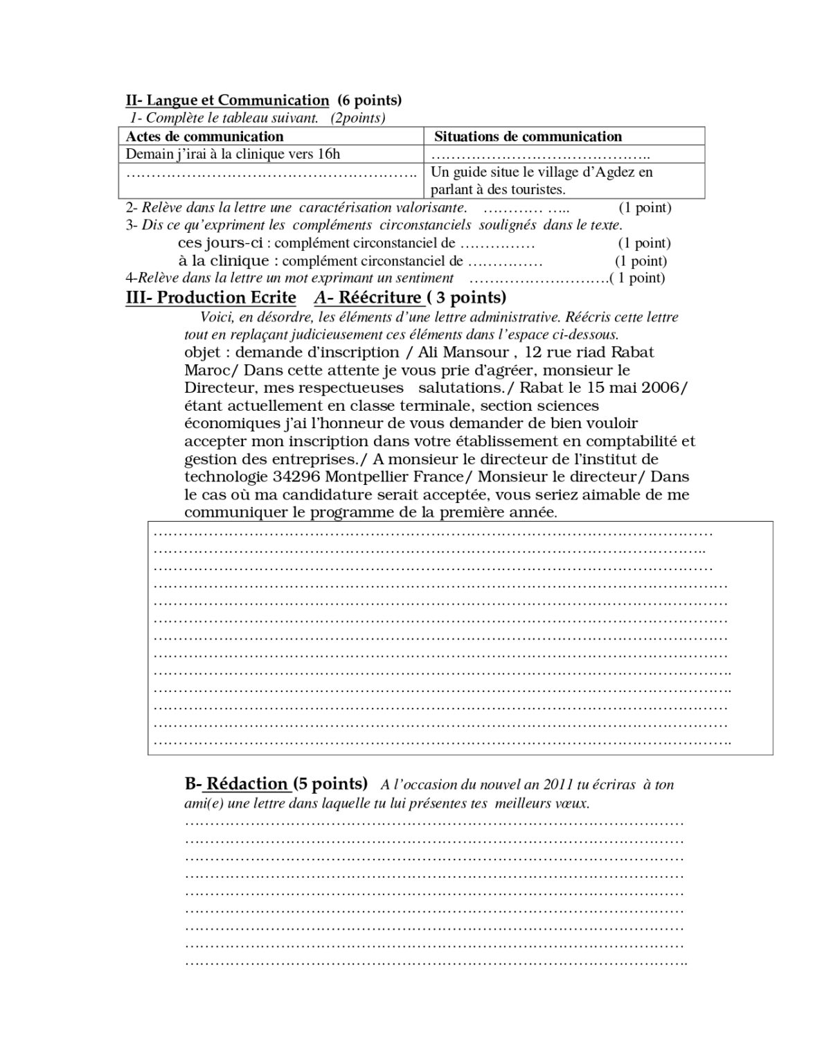 Examens locaux corrigés Français 3AC