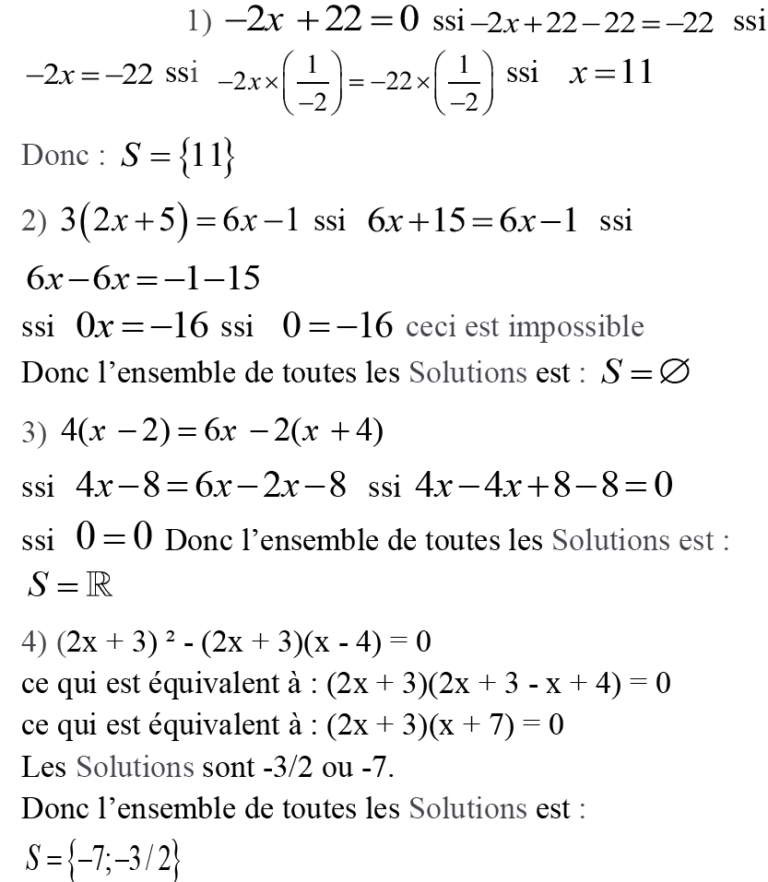 Équations inéquations et systèmes exercices corrigés tronc commun