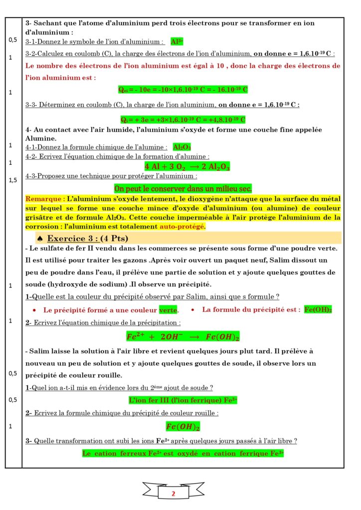 Examens locaux corrigés Physique 3AC