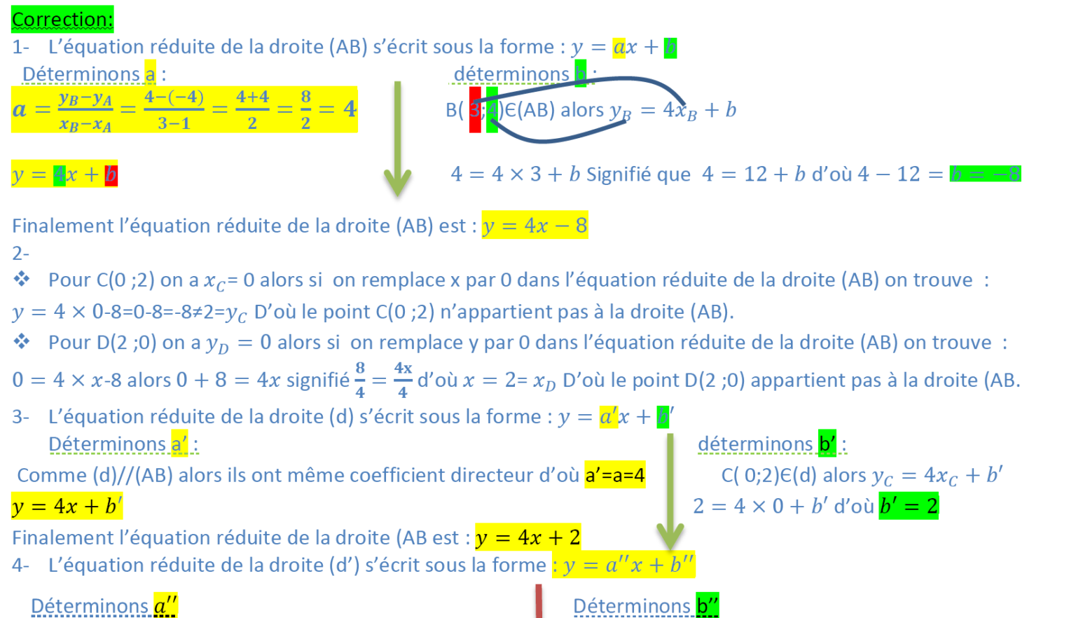 Équation d’une droite exercices corrigés pour 3AC biof - Dyrassa