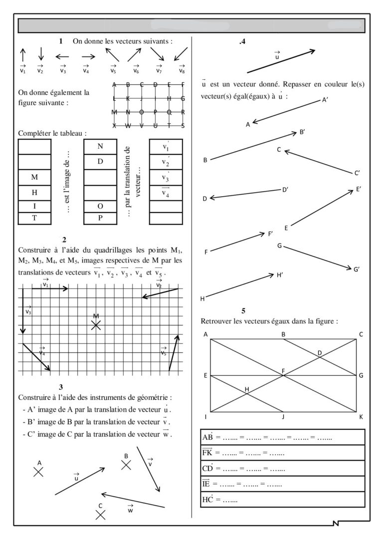 Vecteurs et translation exercices corrigés - 2AC