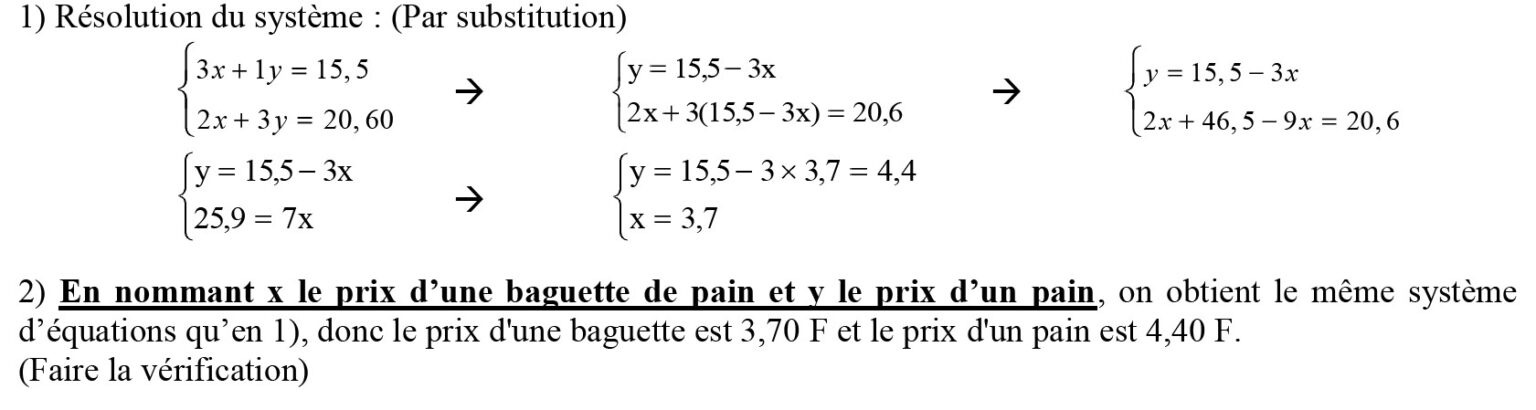 Systèmes de deux équations à deux inconnues exercices corrigés