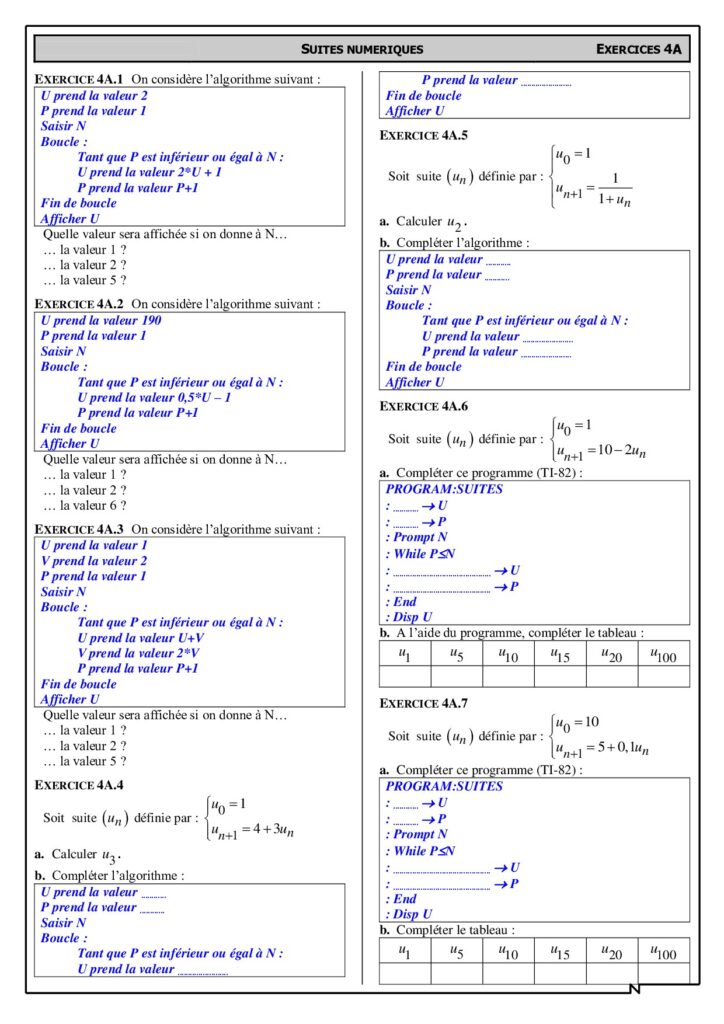 Suites Numériques Maths 1ère Es Exercices Corrigés