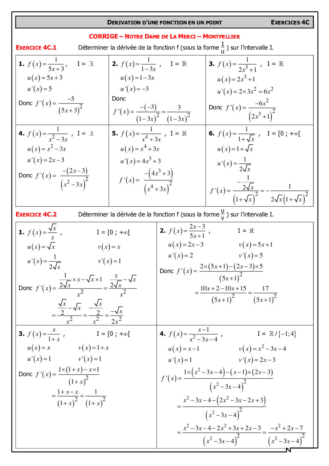 La dérivation Maths 1ère S exercices corrigés - Dyrassa La dérivation Maths 1ère S exercices corrigés - Dyrassa