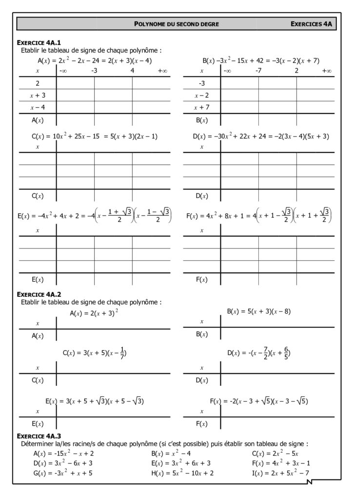 Le second degré Maths 1ère ES exercices corrigés - Dyrassa Le second degré Maths 1ère ES exercices corrigés - Dyrassa