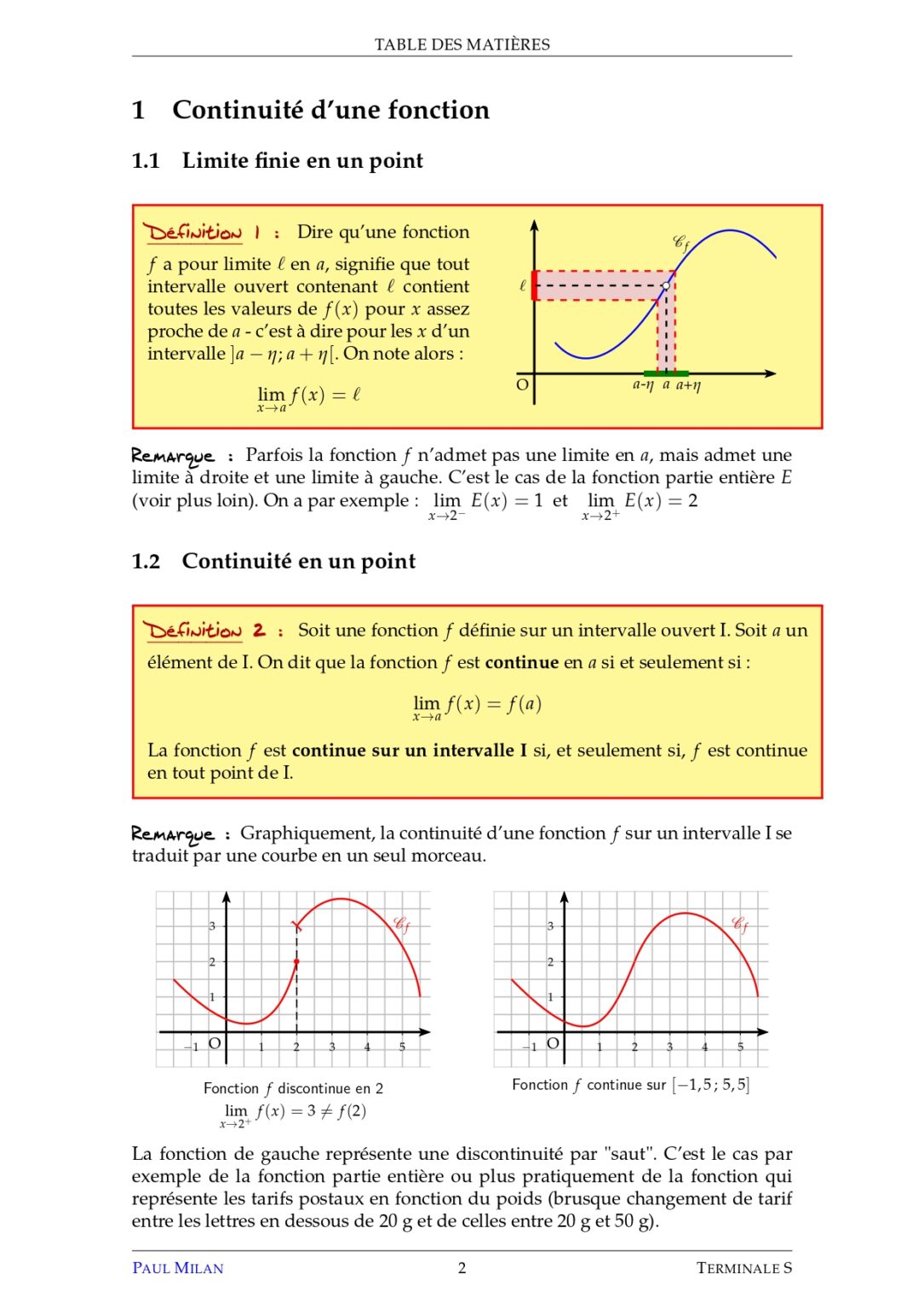 Continuité et dérivabilité d'une fonction Maths Terminale S exercices ...