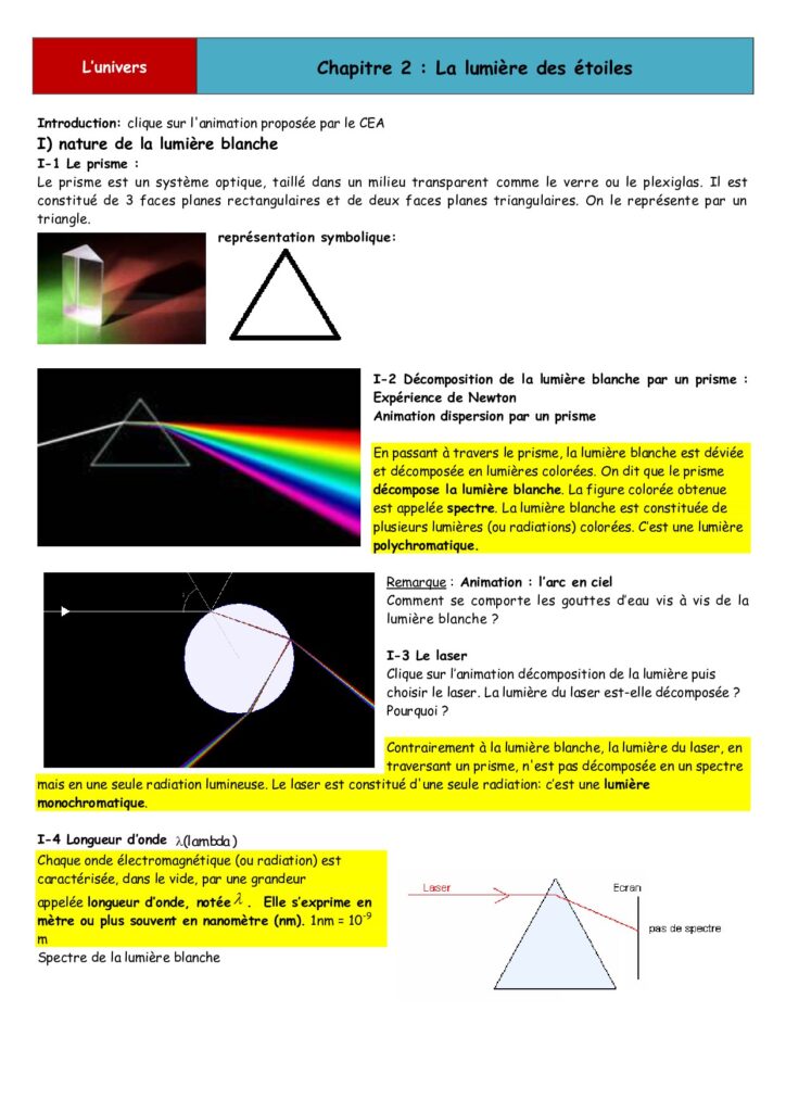 La lumière des étoiles Physique et Chimie Seconde exercices corrigés