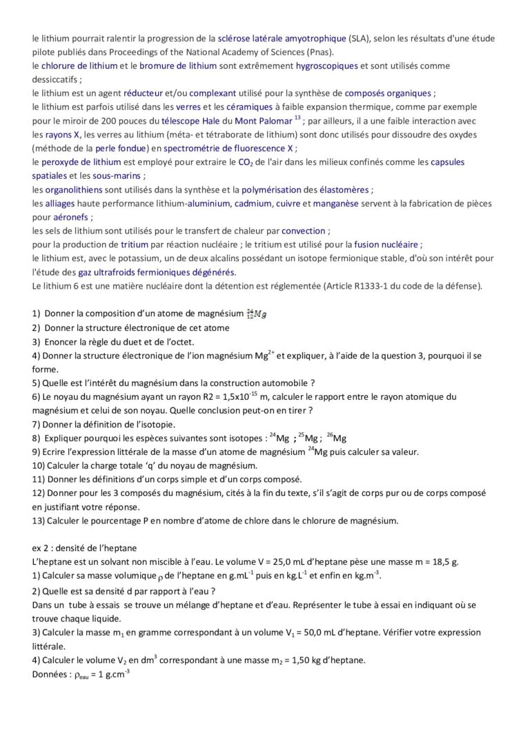 L’élément chimique Physique et Chimie Seconde exercices corrigés