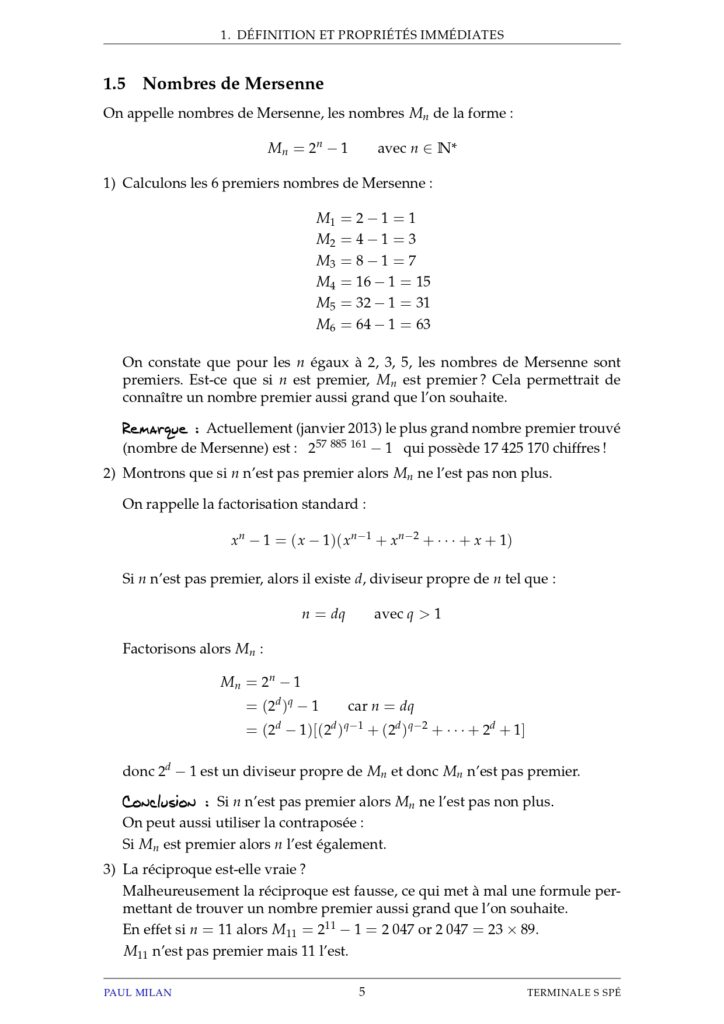 Les nombres premiers Maths 1ère S exercices corrigés