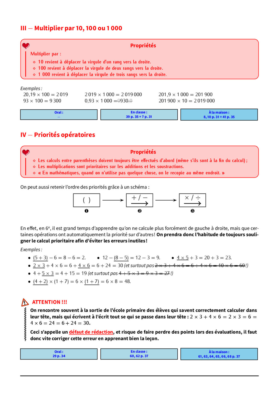 Opérations sur les nombres décimaux 6ème exercices corrigés