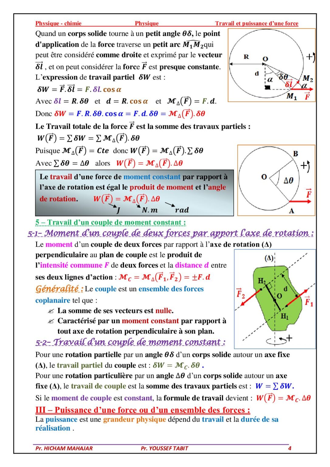 Travail et puissance d'une force