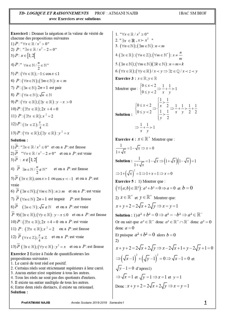 Logique mathématique Sciences Mathématiques exercices corrigés en lign
