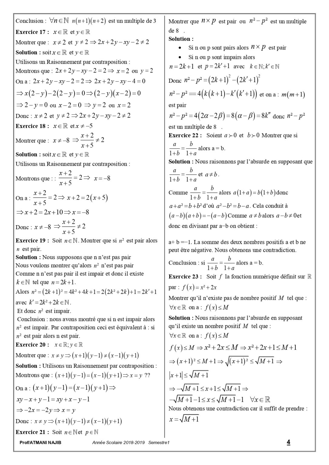 Logique mathématique Sciences Mathématiques exercices corrigés en lign