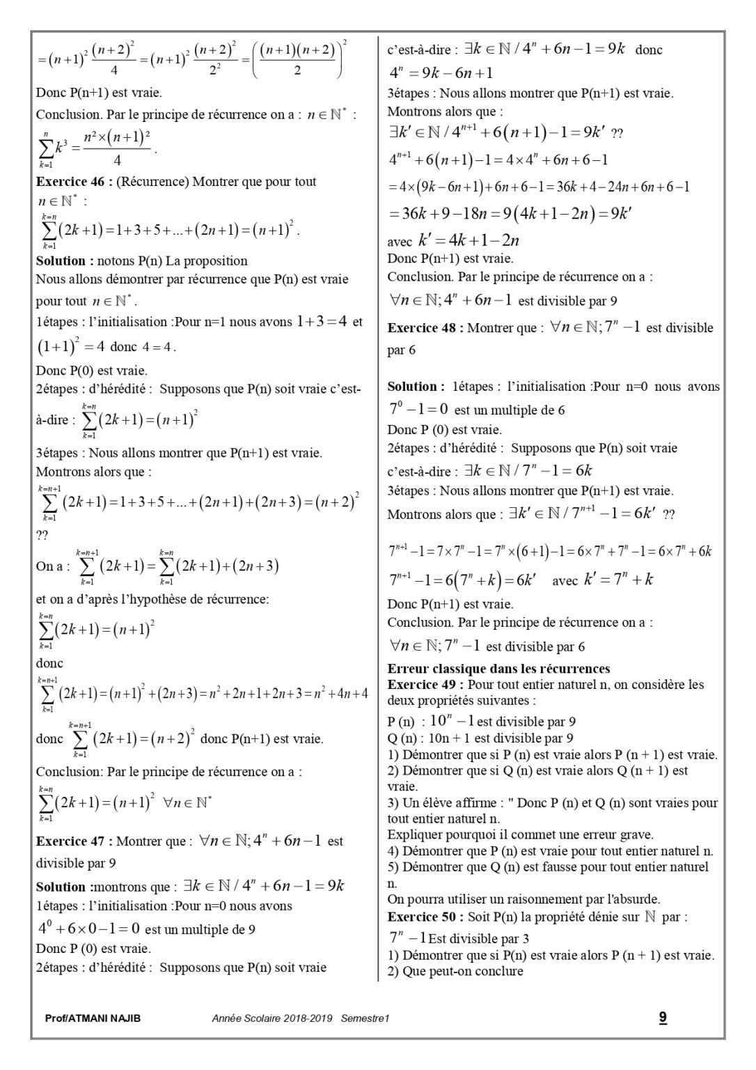 Logique mathématique Sciences Mathématiques exercices corrigés en lign