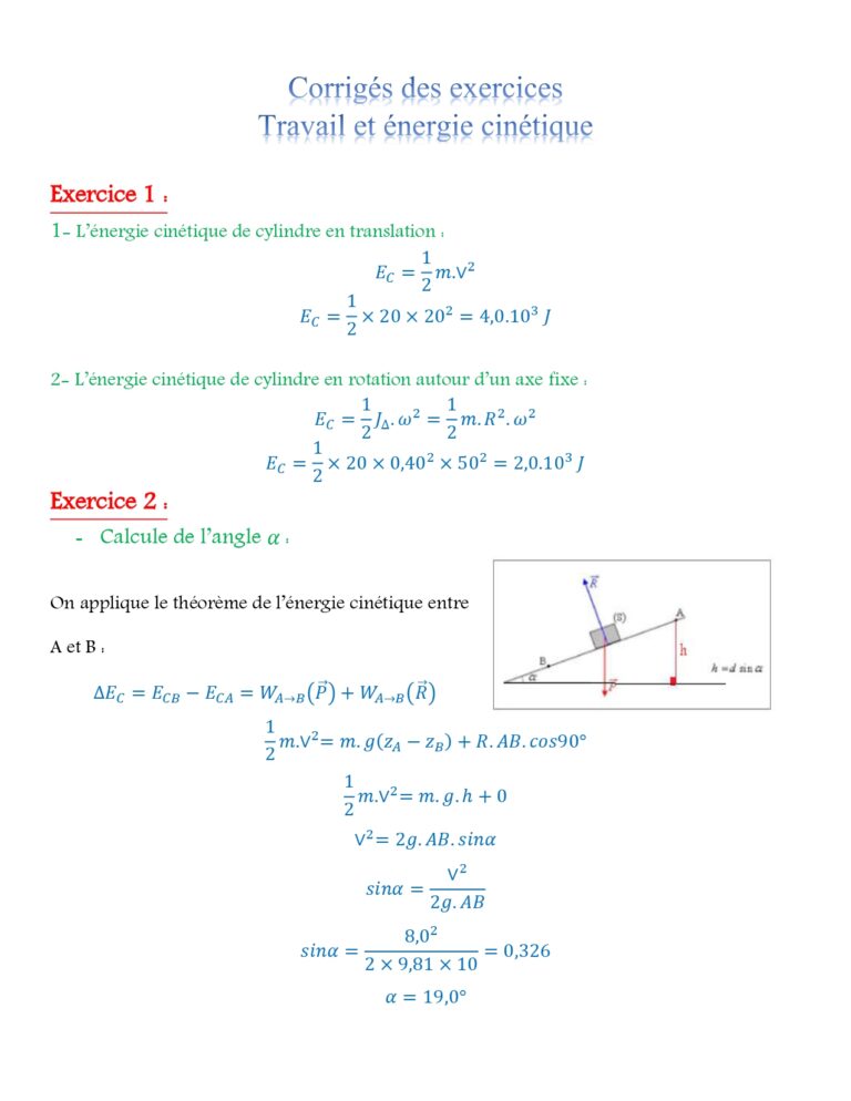 Travail et énergie cinétique - cours et exercices corrigés