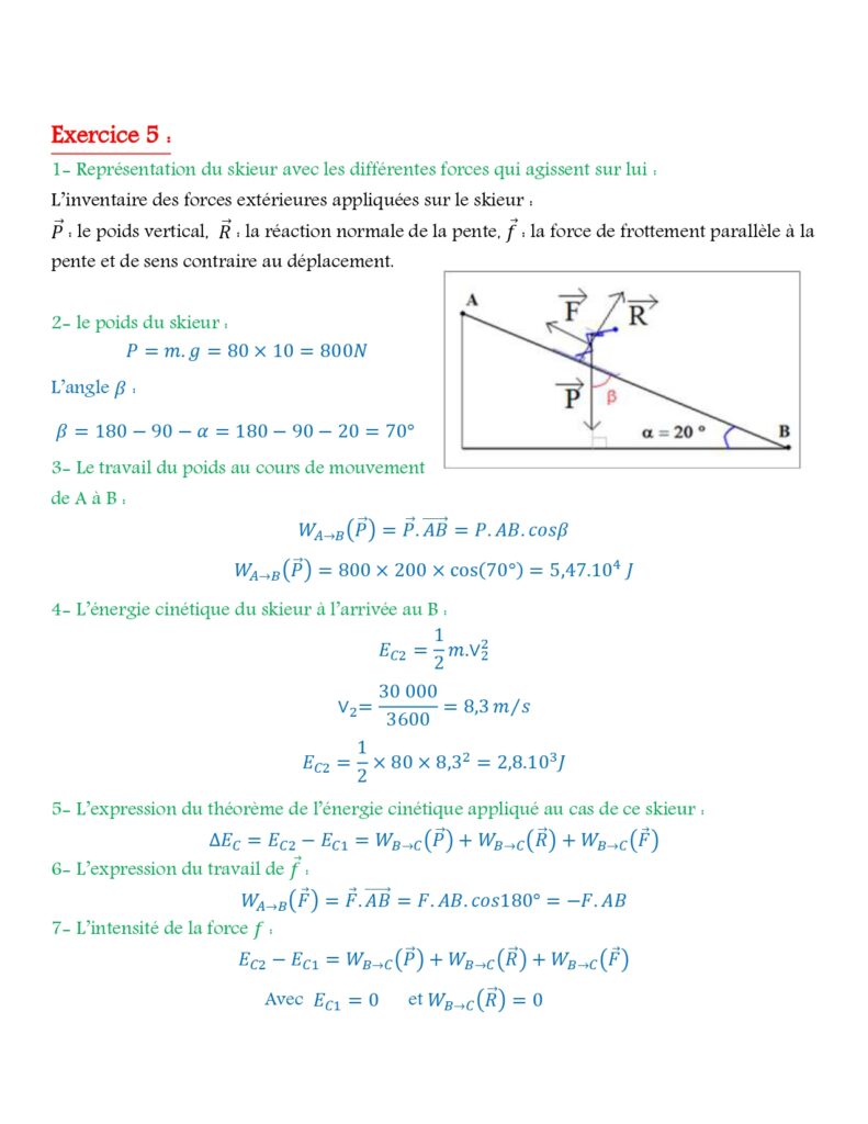 Travail et énergie cinétique - cours et exercices corrigés