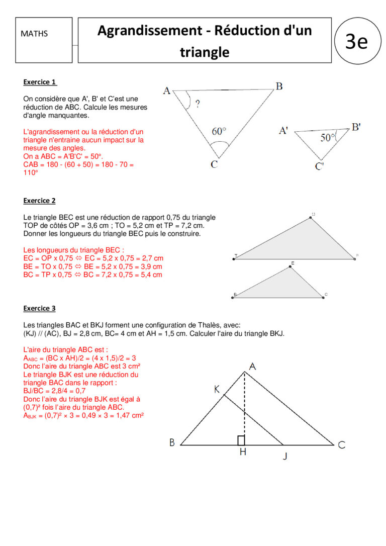 Triangles Isométriques et Semblables exercices corrigés 3AC