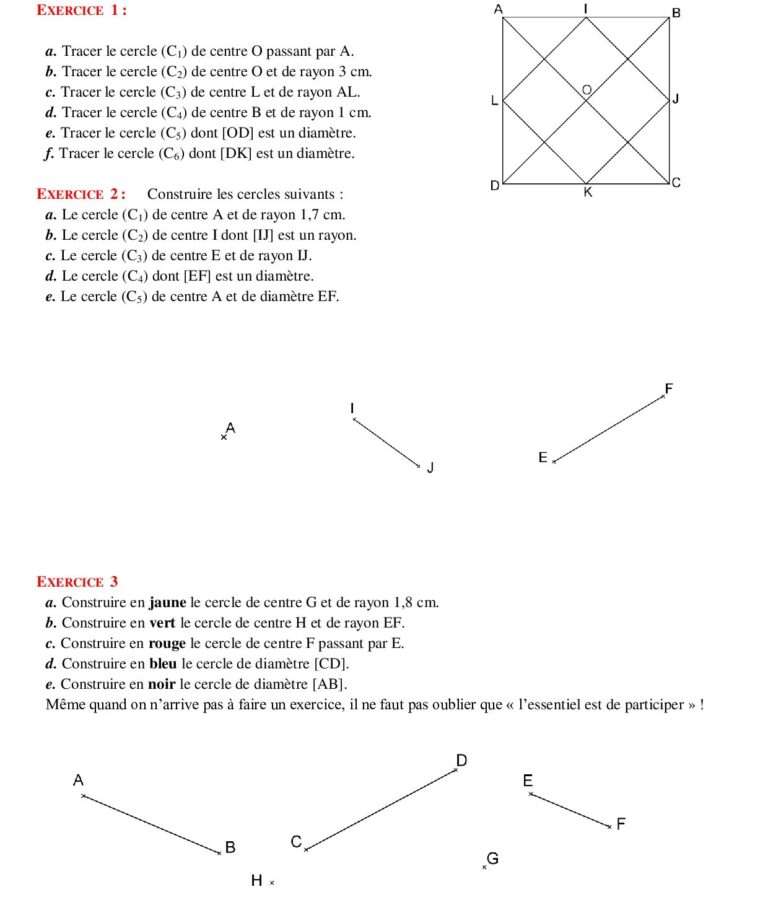 Le cercle exercices corrigés pour 1AC biof
